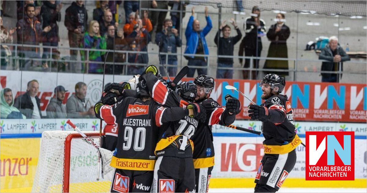 Jubel bei den Pioneers über den Sieg gegen den KAC. »C5 - Vorarlberger Nachrichten | VN.at